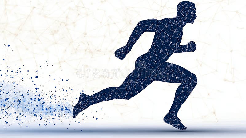 Abstract Blue Particle Runner Silhouette with Motion Blur Stock ...