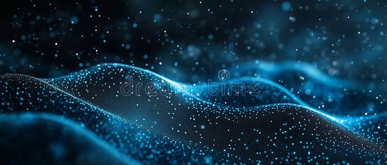 Abstract Blue Particle Wave Background Digital Technology Data Flow ...