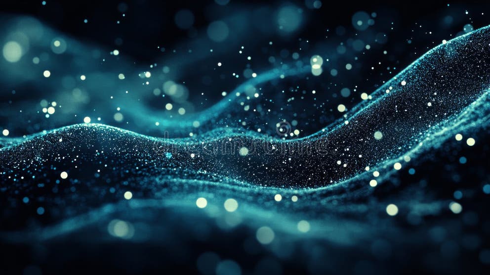 Abstract Blue Particle Wave Background. Dynamic Digital Design with ...