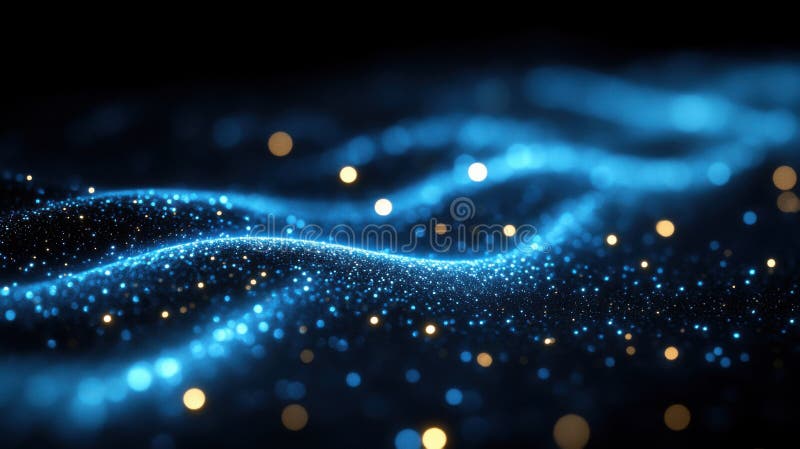 Abstract Blue Particle Wave Background with Golden Glitter Stock Photo ...
