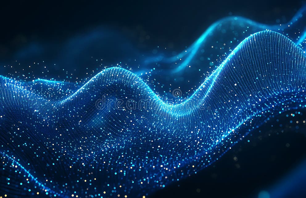 Abstract Blue Particle Wave Background for Technology Data ...