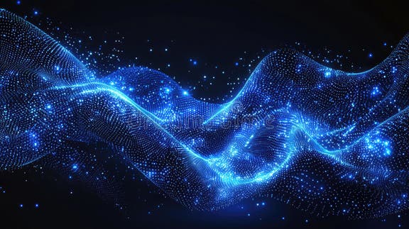 Abstract Blue Particle Wave Data Stream Visualization, Digital ...