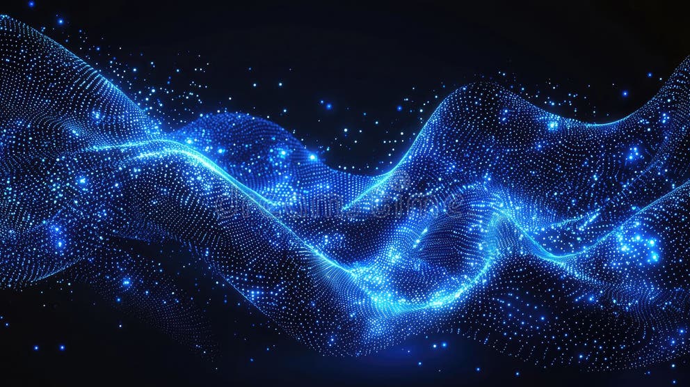 Abstract Blue Particle Wave Data Stream Visualization, Digital Technology Background, SciFi ...