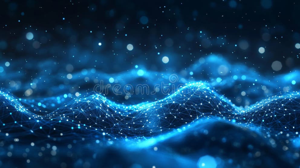 Abstract Blue Particle Waves Dark Background Stock Illustration ...