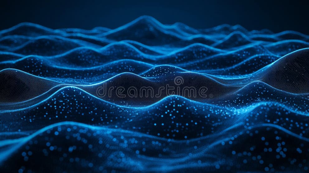 Abstract Blue Particle Waves Digital Background Stock Illustration ...