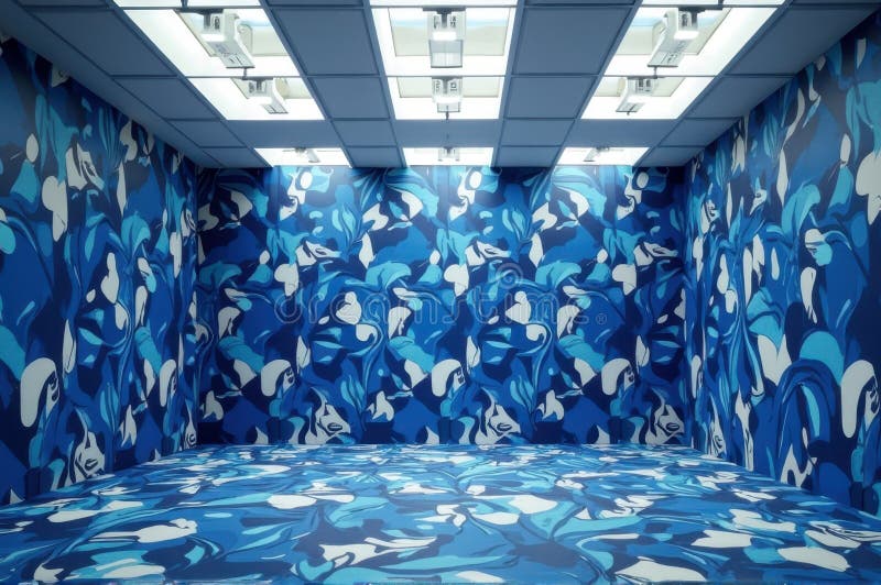 Abstract Blue Patterned Room with Floral Wall and Ceiling Design Stock ...