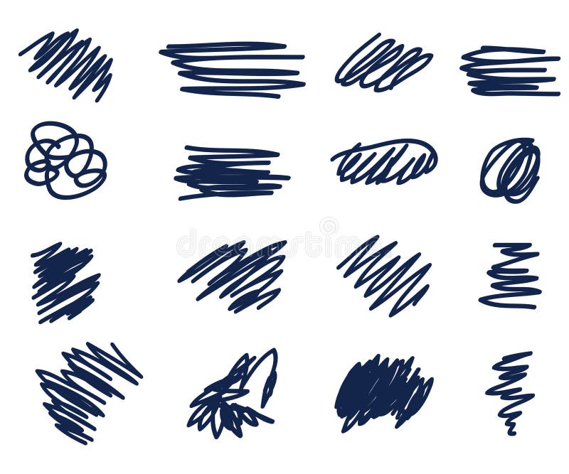 Abstract Blue Pen Sketch Random Scribbles Set Isolated on White ...