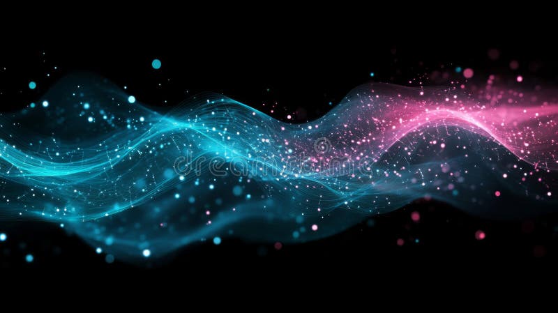 Abstract Blue Pink Particle Waves on Black Background Stock ...
