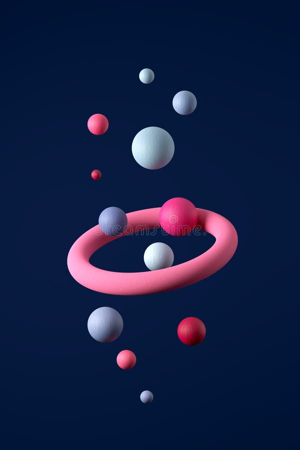 Abstract Blue and Pink Spheres Falling through a Ring. Science and ...