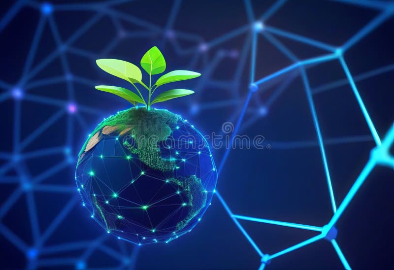 Abstract Blue Planet Earth with Green Plant Sprout Over it. Low Stock ...