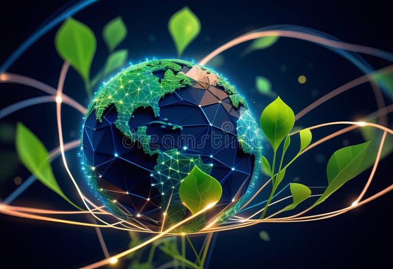 Abstract Blue Planet Earth with Green Plant Sprout Over it. Low Stock ...