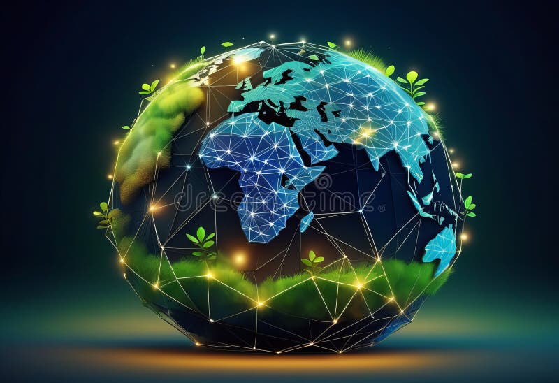 Abstract Blue Planet Earth with Green Plant Sprout Over it. Low Stock ...