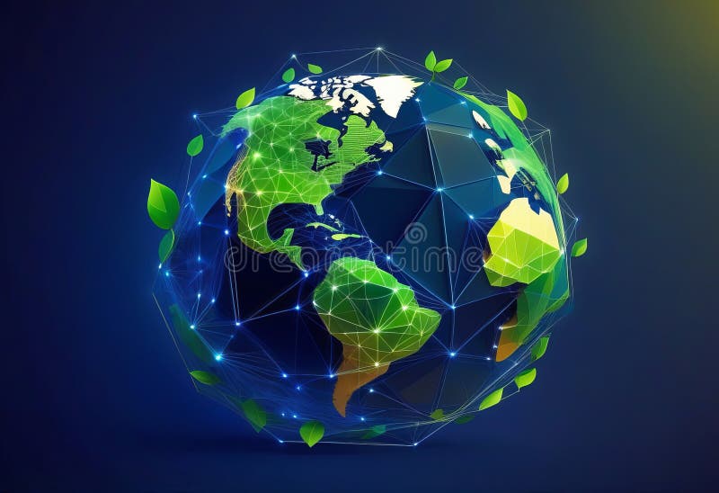 Abstract Blue Planet Earth with Green Plant Sprout Over it. Low Stock ...