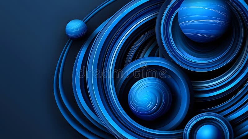 Abstract Blue Planets and Swirling Orbits in Space Stock Illustration ...
