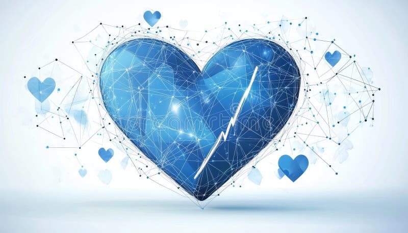 Abstract Blue Polygon Heart with Geometric Network Love, Technology ...