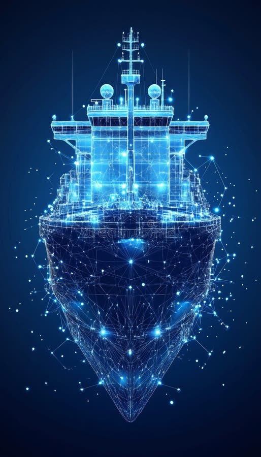 Abstract Blue Polygon Wireframe of a Cargo Ship, Logistics and Maritime ...