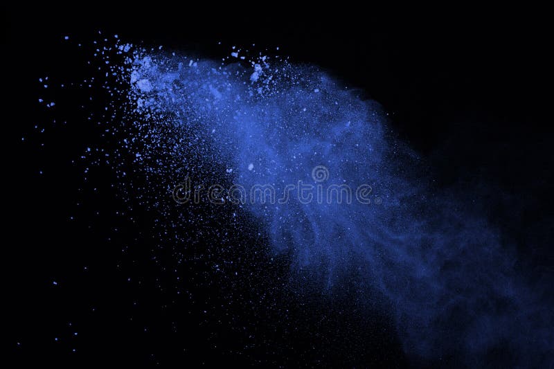 Abstract of Blue Powder Explosion on Black Background. Blue Powder ...