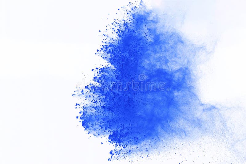 Abstract of Blue Powder Explosion on White Background. Blue Powder ...