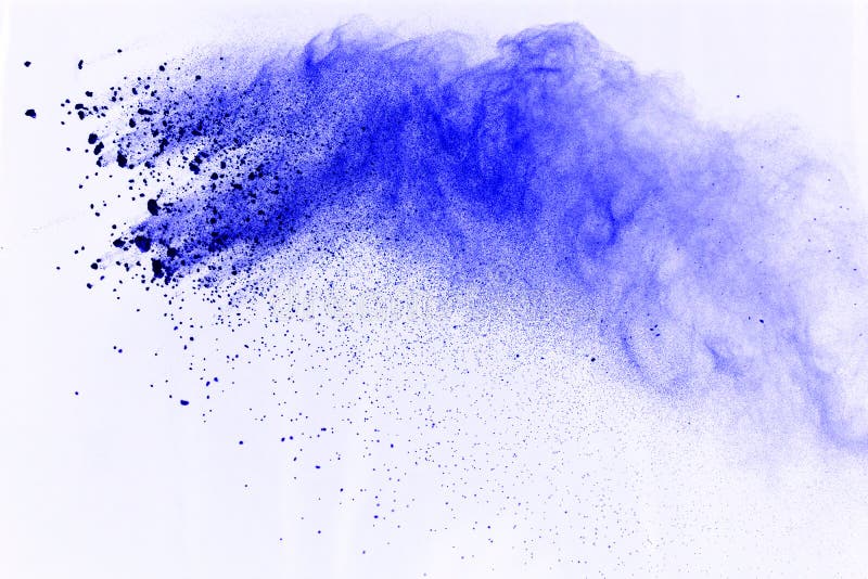 Abstract of Blue Powder Explosion on White Background. Blue Powder ...