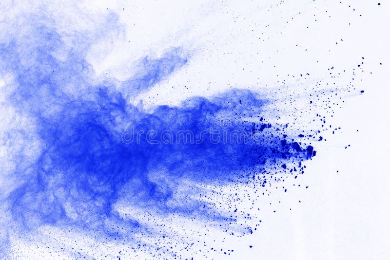 Abstract of Blue Powder Explosion on White Background. Blue Powder ...