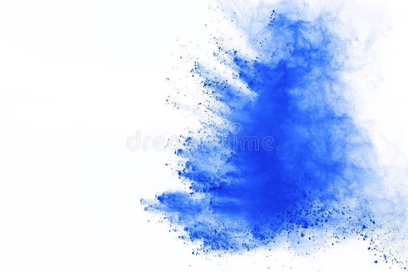 Abstract of Blue Powder Explosion on White Background. Blue Powder ...