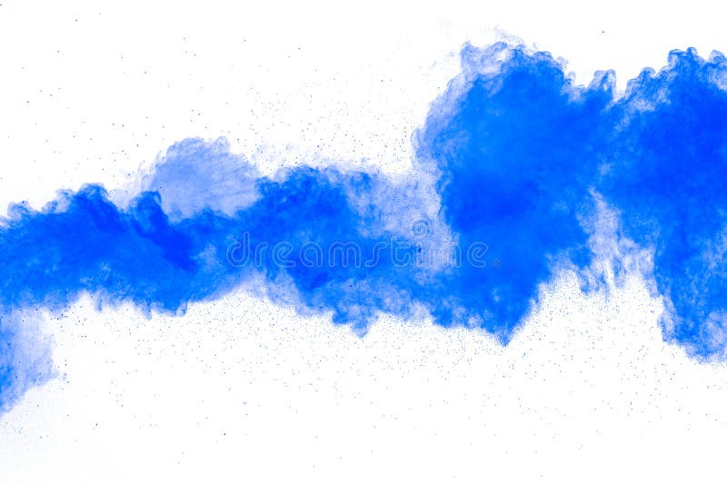 Abstract Blue Powder Explosion on White Background. Closeup of Blue ...