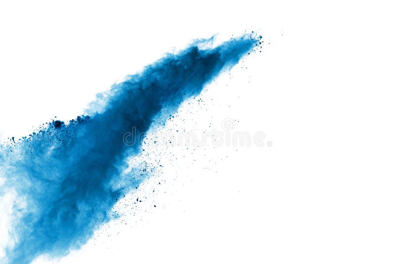 Abstract Blue Powder Explosion on White Background. Closeup of Blue ...