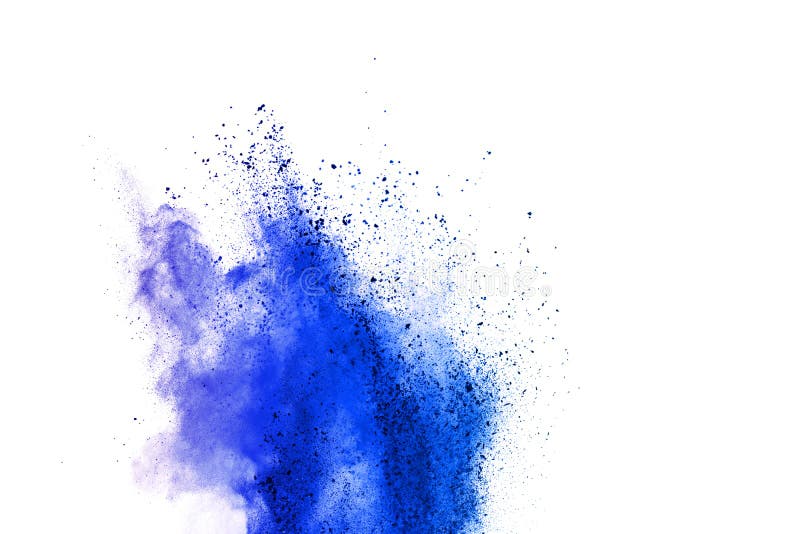 Abstract Blue Powder Explosion on White Background. Closeup of Blue ...