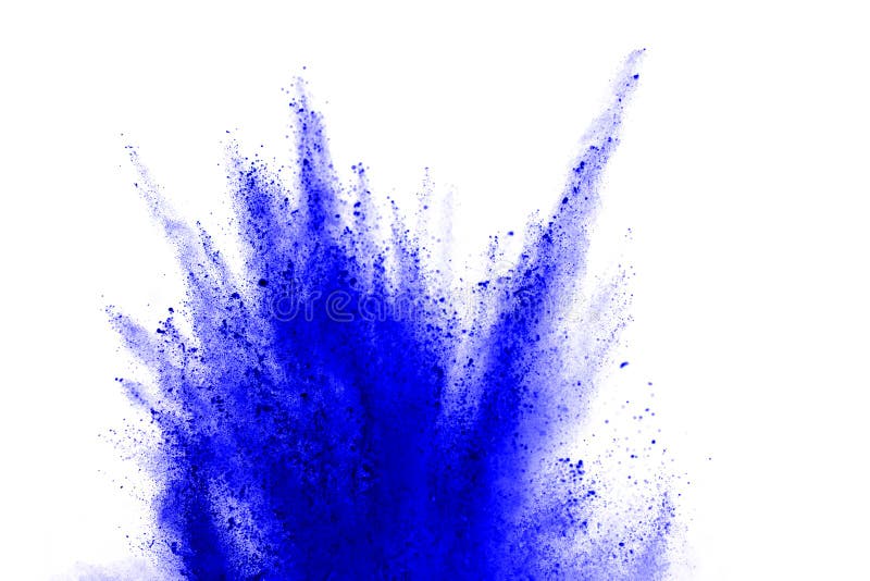 Abstract of Blue Powder Explosion on White Background. Blue Powder ...