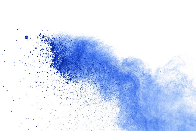 Abstract of Blue Powder Explosion on White Background. Blue Powder ...