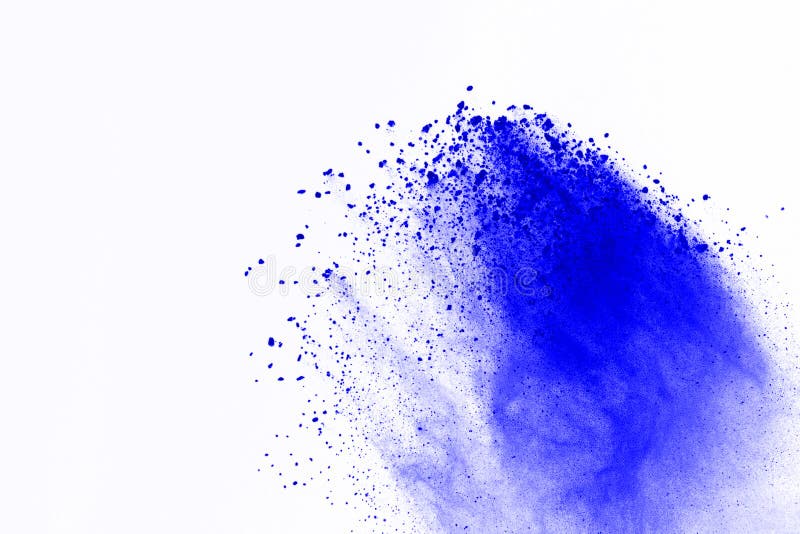 Abstract of Blue Powder Explosion on White Background. Blue Powder ...