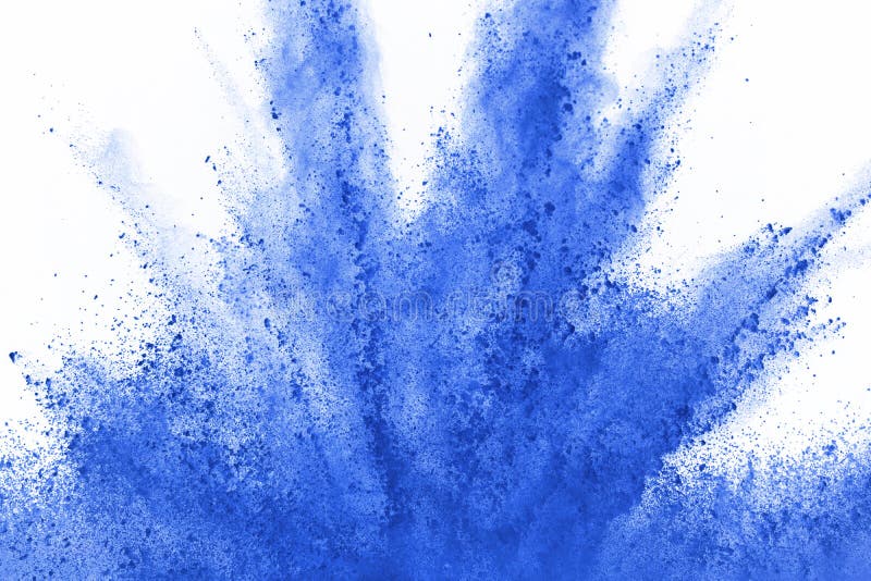 Abstract Blue Powder Explosion on White Background. Closeup of Blue ...
