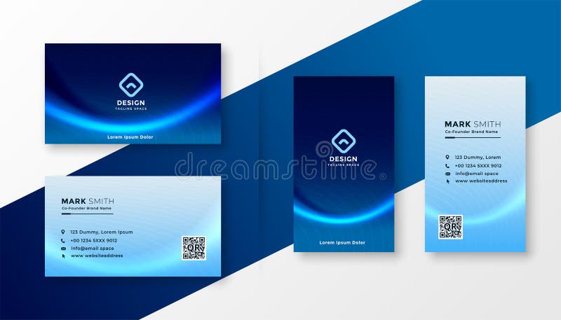 Abstract Blue Professional Business Card with Wave Effect Stock Vector ...