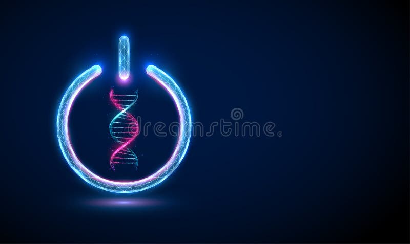 Abstract Blue and Purple 3d DNA Molecule Helix in Power Button. Stock ...