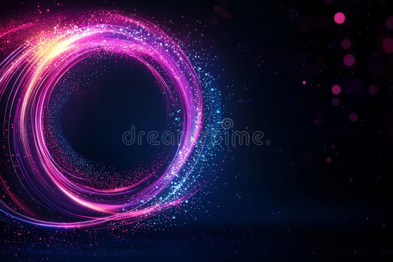 Abstract Blue and Purple Glowing Ring Frame on Black Background ...