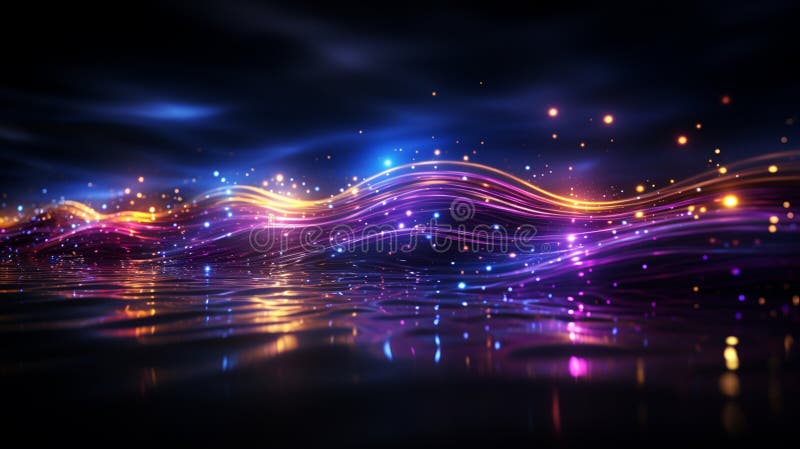 Abstract Blue, Purple and Golden Backdrop Glittering Sparks with Glow ...