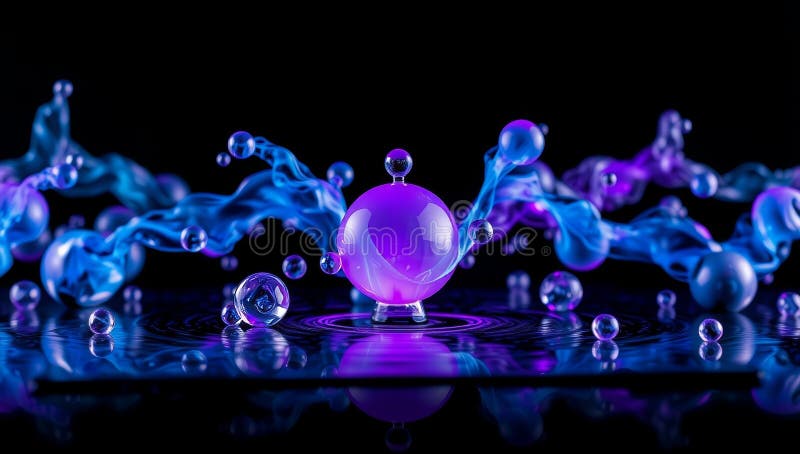 Abstract Blue and Purple Liquid Swirls with Spherical Object on ...
