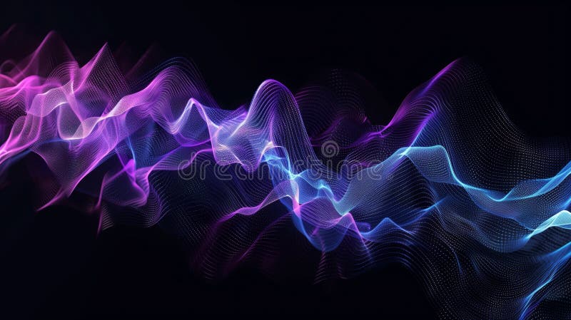 Abstract Blue and Purple Wave Moving on Black Background. Sound or ...