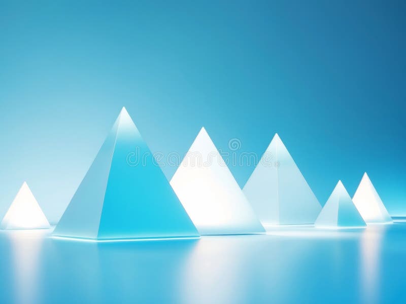 Abstract Blue Pyramids Landscape with Reflective Surface, Modern ...