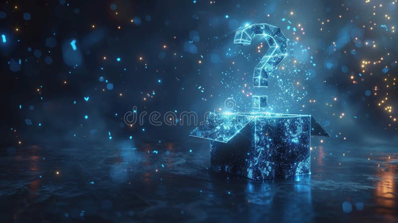 An Abstract Blue Question Mark Flies from the Open Box. Low Poly Design ...