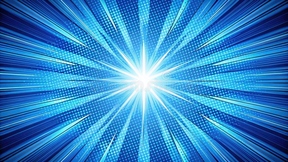 Abstract Blue Radiating Burst Design with Halftone Dots. Generative AI ...