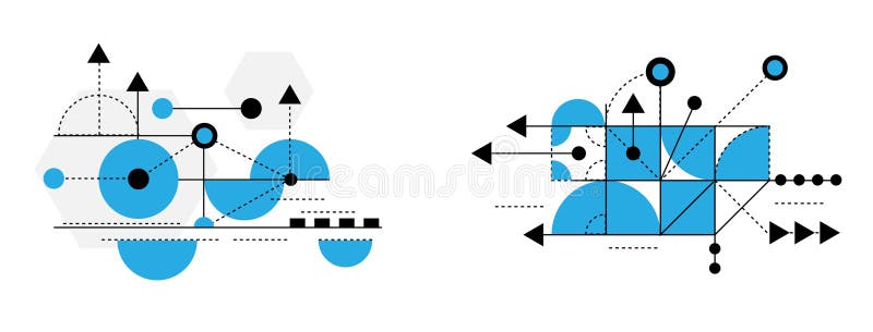 Abstract Blue Random Geometric Shapes Modern Line Art Design Set Stock ...