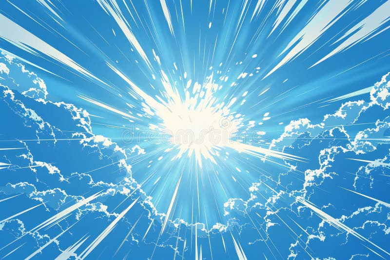 Abstract Blue Rays in the Background, Illustration, White and Light Sky ...