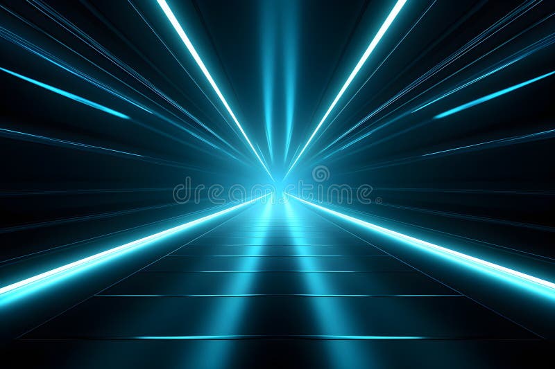 Abstract Blue Rays Light Shining Out of Large Open Space Background ...