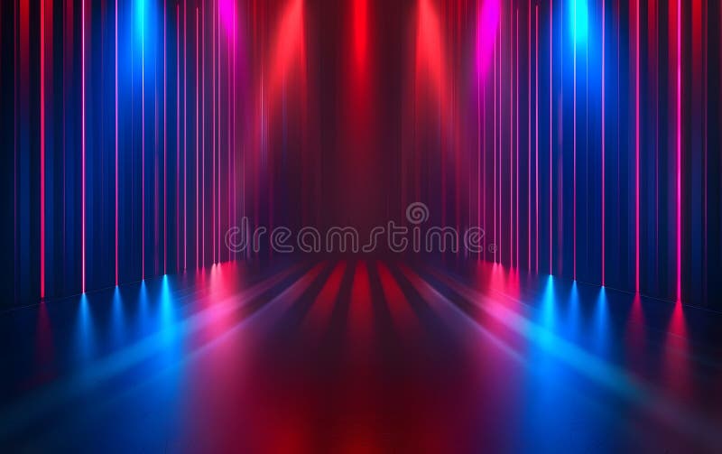 Abstract Red and Blue Neon Lights Stage Background Stock Illustration ...