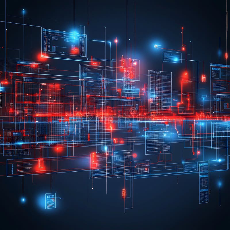 Abstract Blue and Red Data Stream Overlay Stock Photo - Image of ...