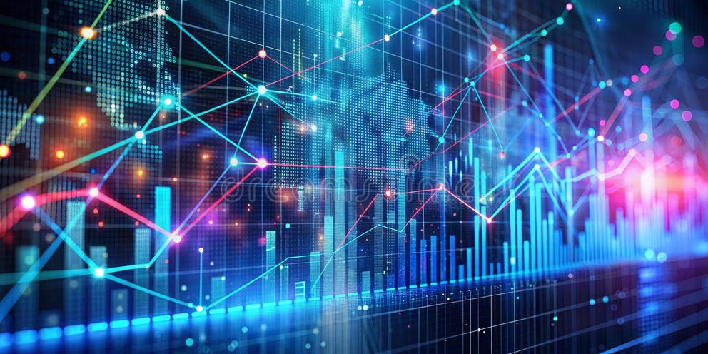 Abstract Blue and Red Digital Data with Lines and Graphs Stock ...