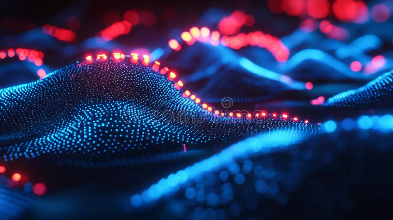 Abstract Blue and Red Digital Wave Landscape Stock Illustration ...