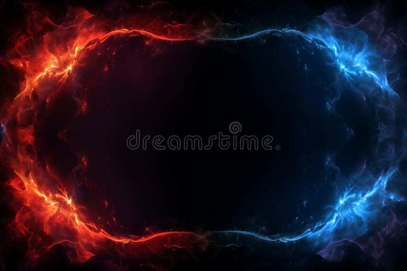 Abstract Blue and Red Fire Flames Frame on Black Background. Template ...