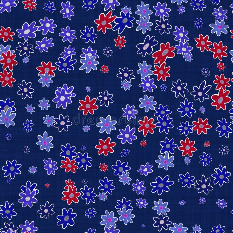 Abstract Blue Red Flowers Seamless Textile Pattern Stock Illustration ...